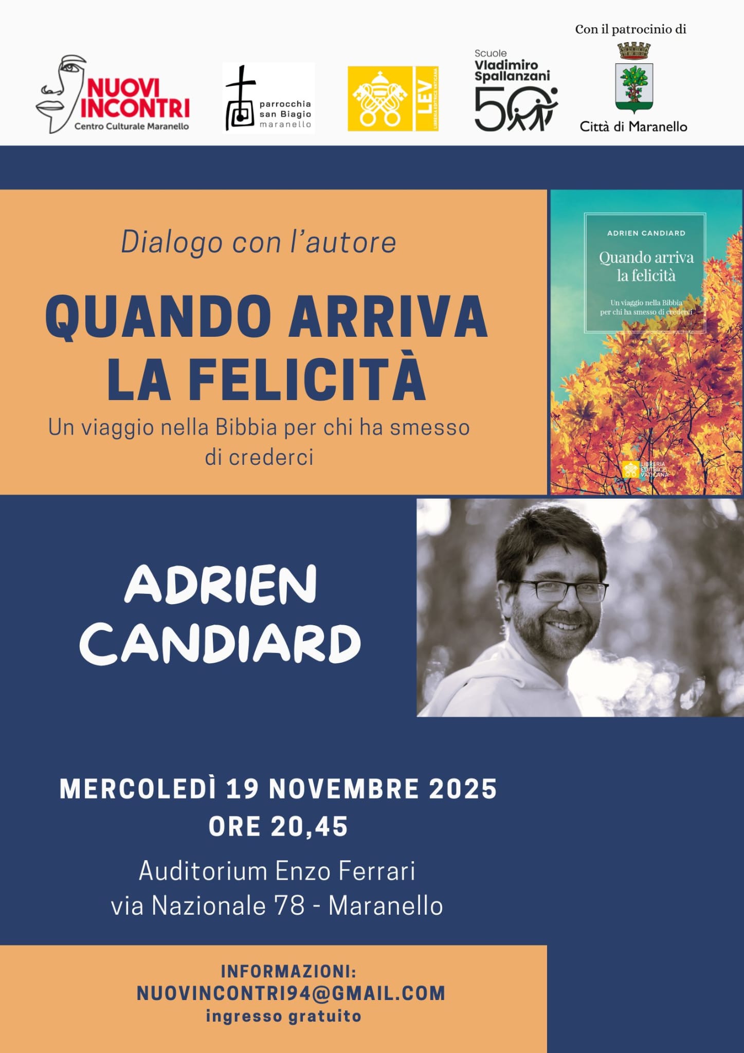 Presentation of the book "Quando arriva la felicità" by Adrien Candiard ...